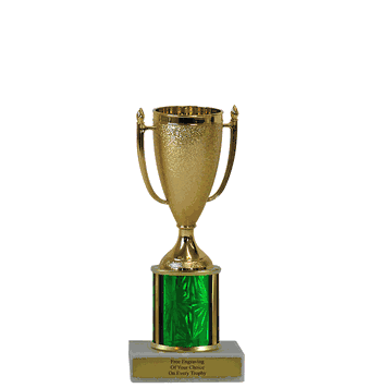 Budget trophies with cup figure, marble base and column | TrophyCentral