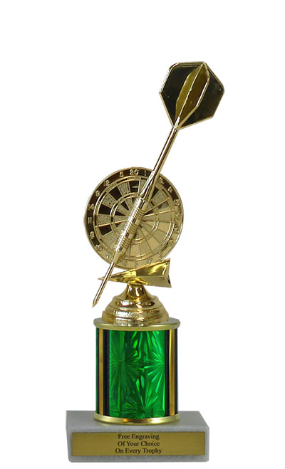 Budget trophies with darts figure, marble base & column