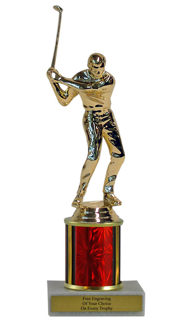 Budget trophies with golf figure, marble base & column