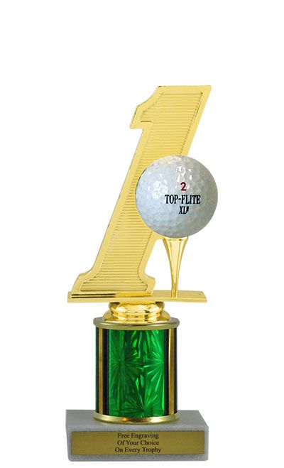 Budget trophies with hole-in-one figure, marble base and column
