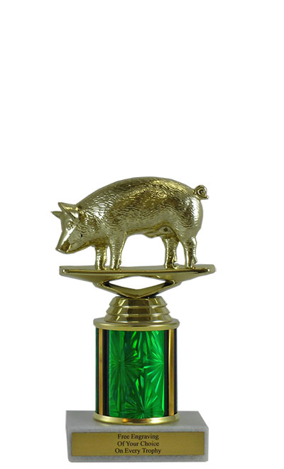 Budget trophies with pig figure, marble base and column | TrophyCentral