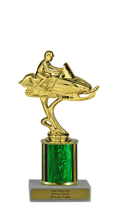 Budget trophies with snowmobile figure , marble base & column