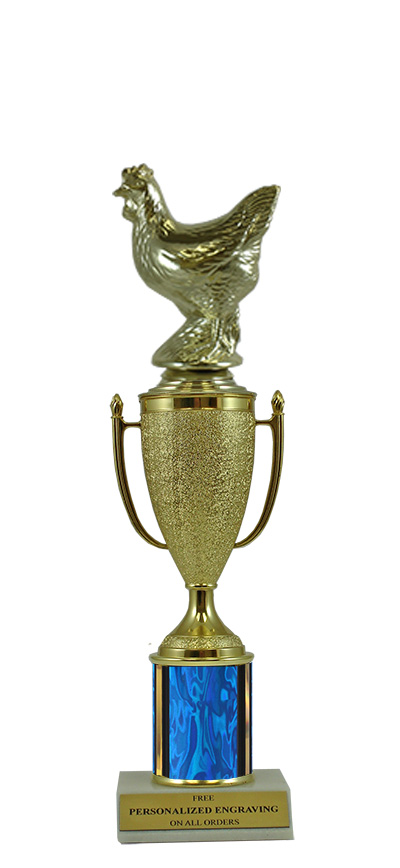 Chicken Figure Trophy With Marble Base, Cup And Column