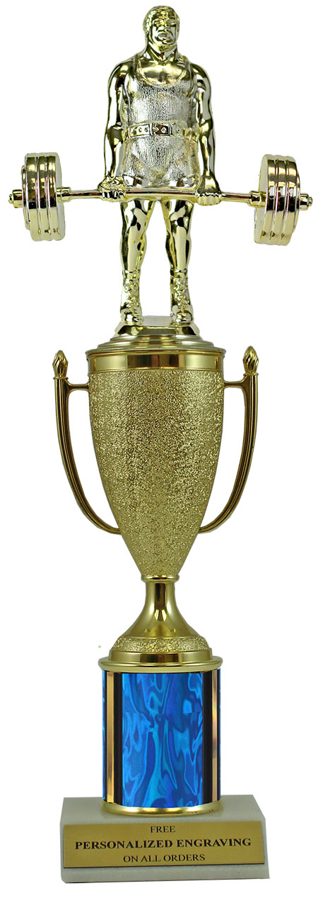 Weightlifting Trophy With Marble Base, Cup And Column