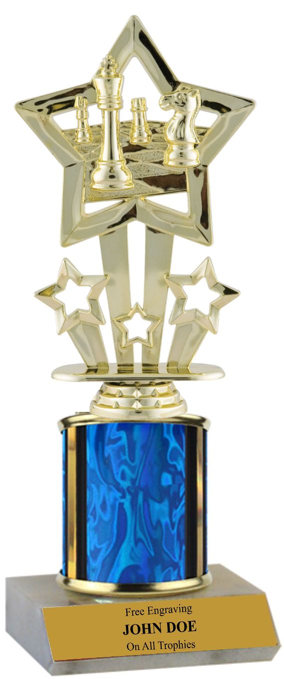 Chess Column Trophy with Slanted White Marble and Choice of Color