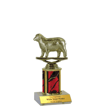 Sheep Figure Single Column Trophy with White Marble Base