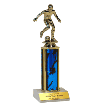 Soccer Column Trophy with Slanted White Marble