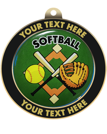 Colorful Softball Insert Medals with Personalized Front Rim