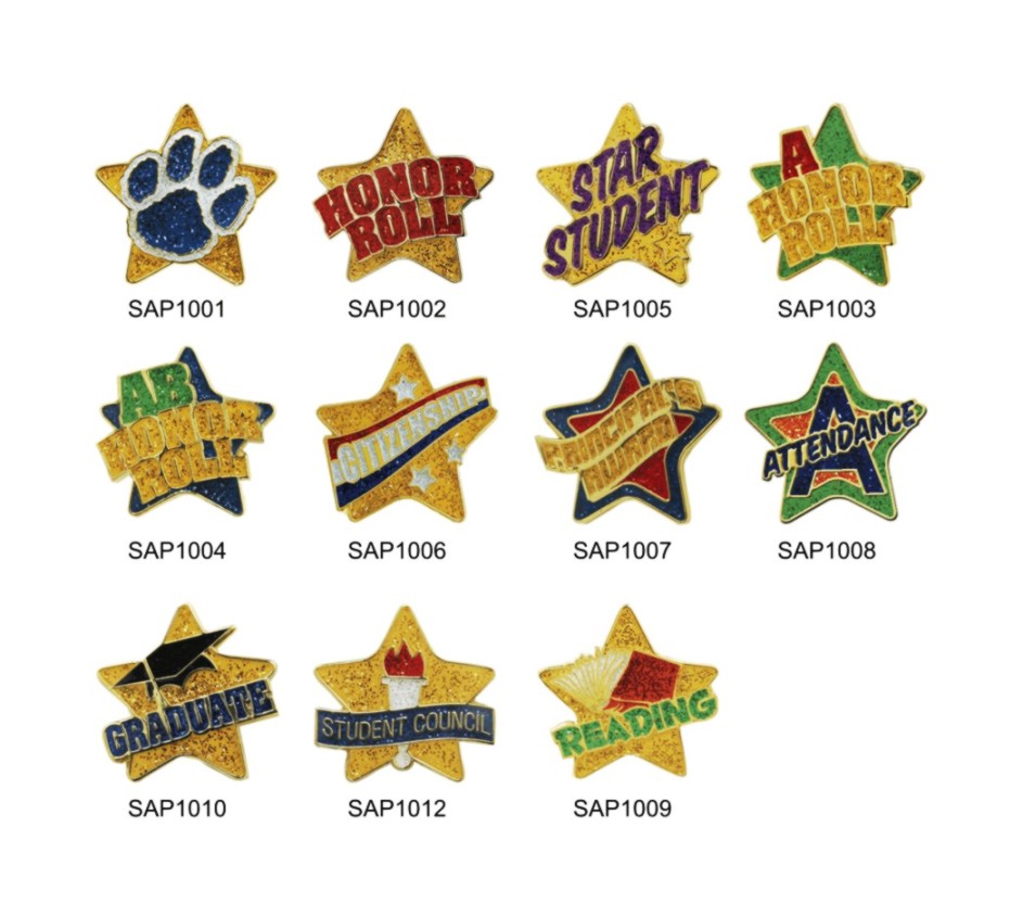 Sparkling Star-Shaped Achievement Pins | TrophyCentral