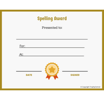 Spelling Award Certificate Spelling Award Cert | Tír Na NÓg School