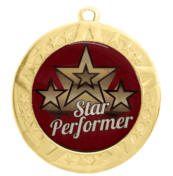 2 3/4 inch Star Performer Medals with a gold frame and 2 inch Epoxy ...