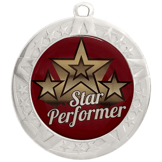 2 3/4 inch Star Performer Medals with a silver frame and 2 inch Epoxy ...
