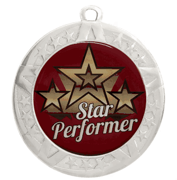 2 3/4 inch Star Performer Medals with a silver frame and 2 inch Epoxy ...