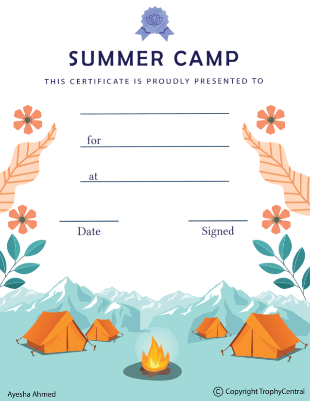 Free Summer Camp Award Certificate Template | TrophyCentral