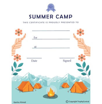 Free Summer Camp Award Certificate Template | TrophyCentral