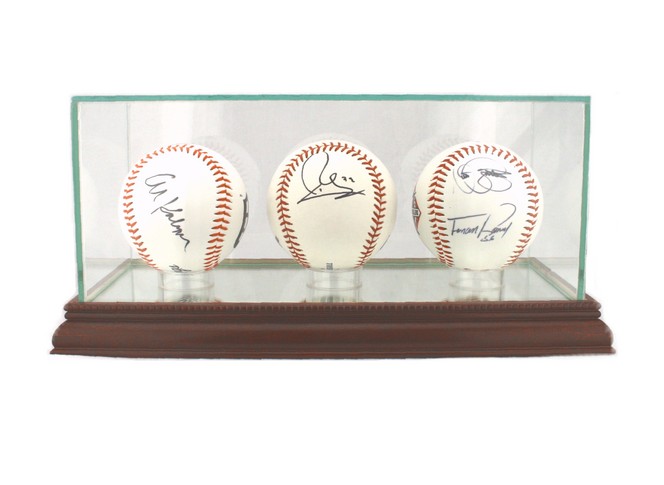 Three Baseball Glass Display Cases, 3 Ball Display Case