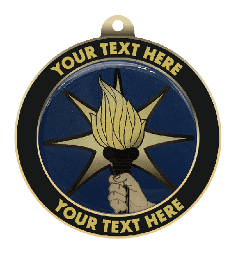 Colorful Torch Insert Medals with Personalized Front Rim