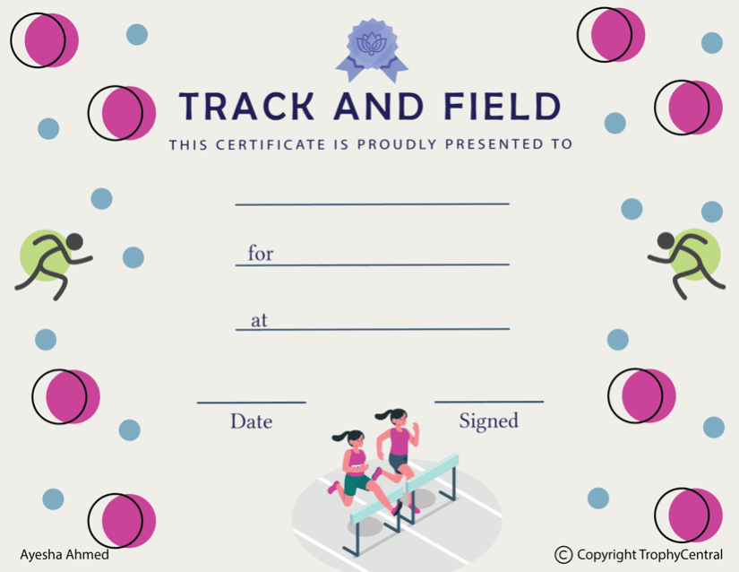 Free Female Track & Field Certificate Template | TrophyCentral