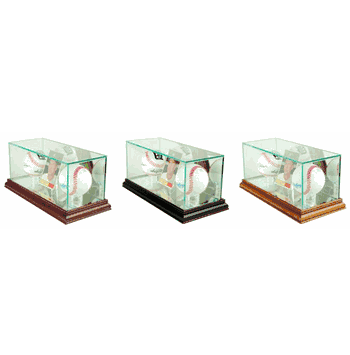 Two Baseball & Card Display Cases (Glass), Display for 2 Baseballs