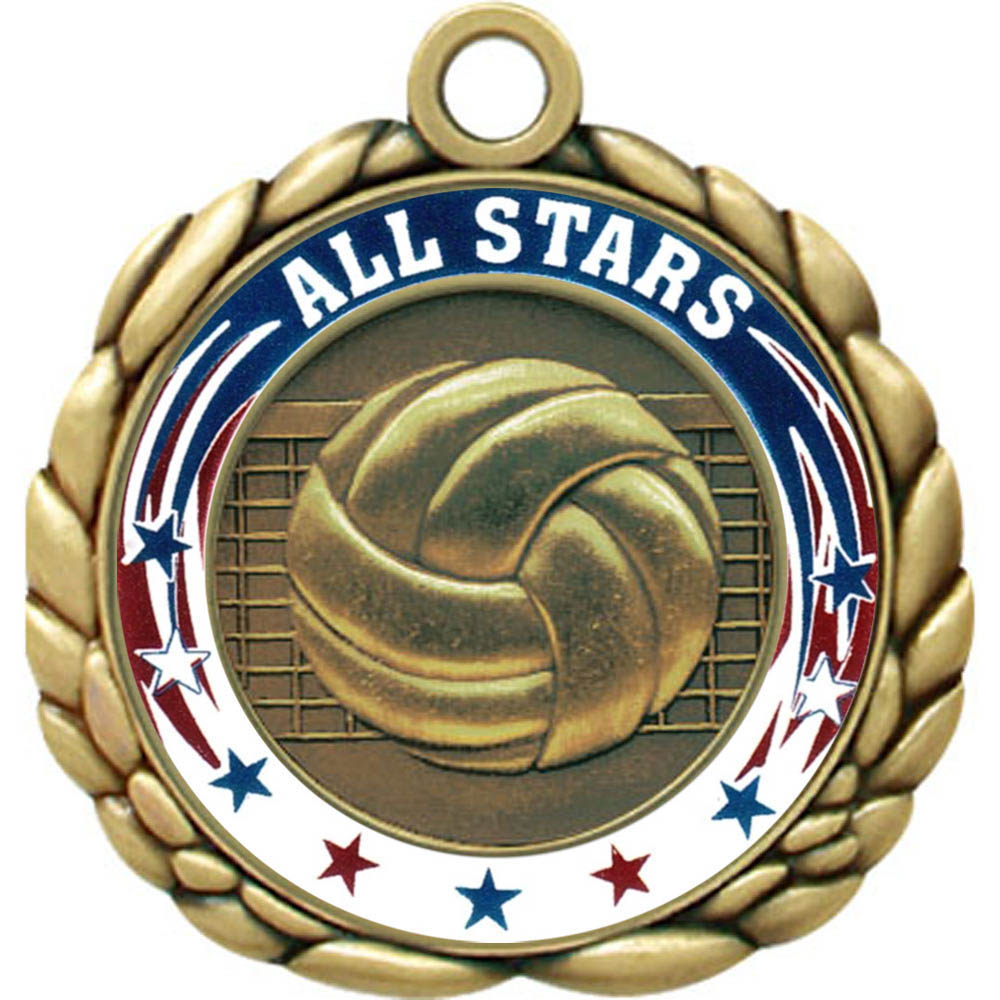 Volleyball Medals with Custom Ring for School, Organization or Event Name
