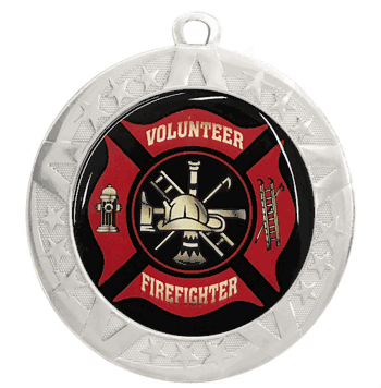 2 3/4 inch Volunteer Firefighter Medals with a silver frame and 2 inch ...
