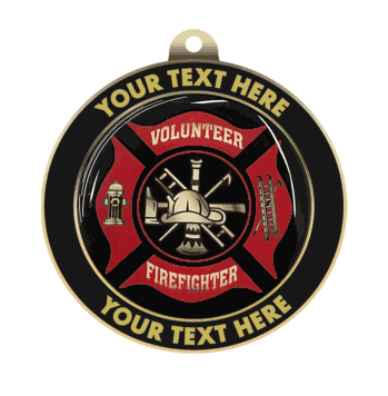 Colorful Volunteer Firefighter Insert Medals with Customizable Front Rim | TrophyCentral