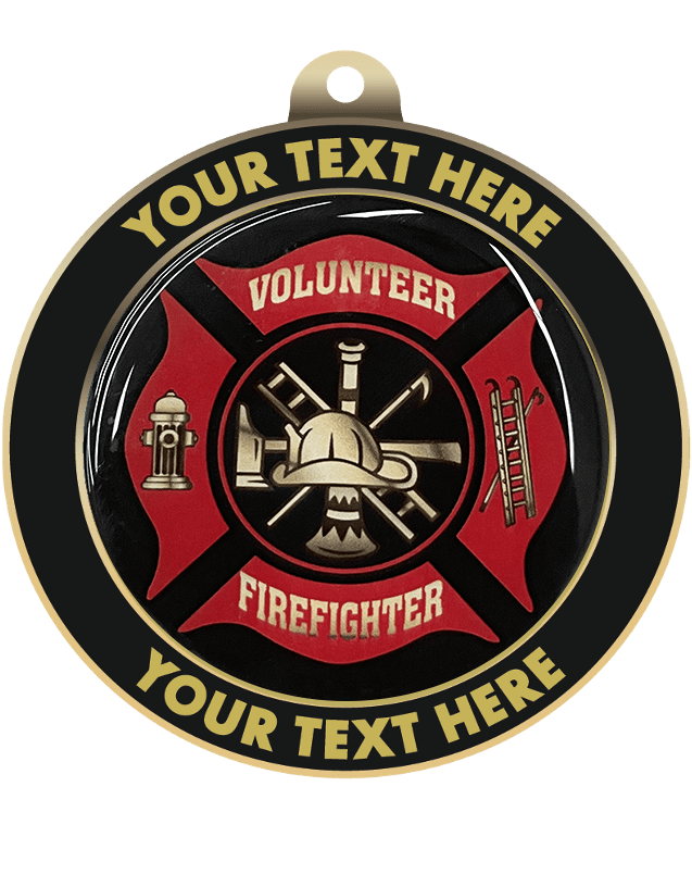 Colorful Volunteer Firefighter Insert Medals with Personalized Front Rim