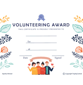Free Volunteering Award Certificate Template | TrophyCentral