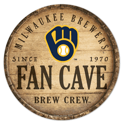 Milwaukee Brewers 14 Inch Barrel Top Design Round Wood Sign