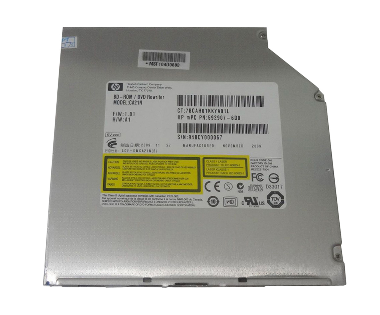 592907-6D0 HP Blu-Ray BD-ROM DVD-RW SuperMulti Dual Layer Lightscribe ...