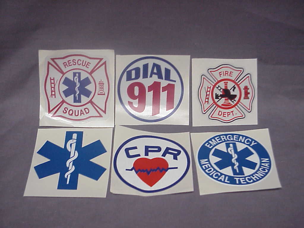 Window Decals - Firefighter, Star Of Life, Dial 911, CPR, EMT from SWPS.com