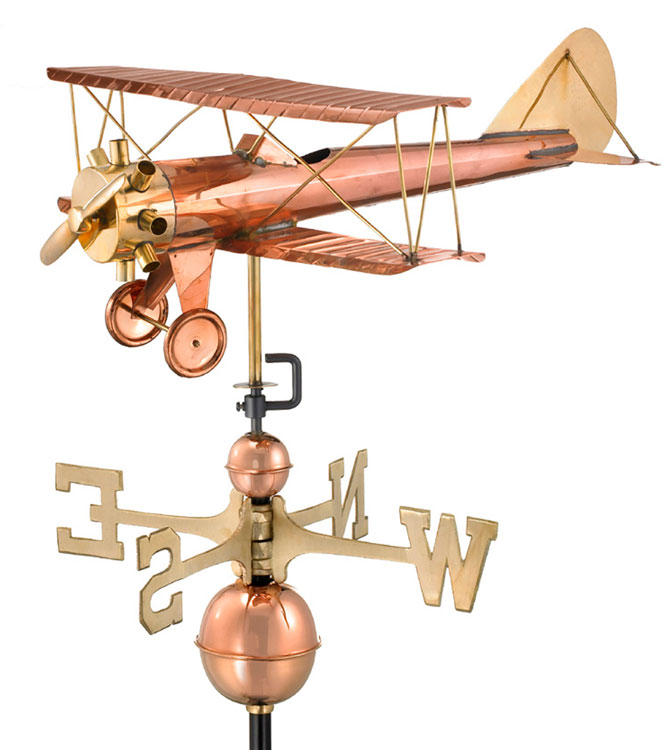 Biplane Airplane Weather Vane | Copper Airplane Wind Vane | Decor