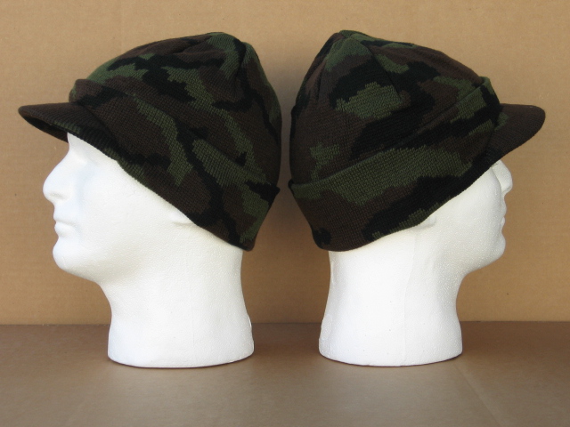 Woodland Camo Beanies with Cuffed Visor - Tan's Club