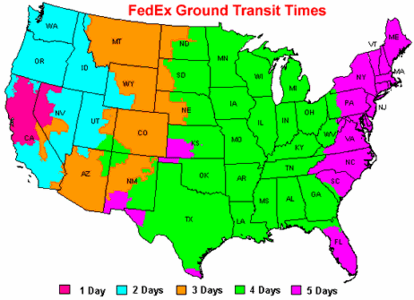 FedEx, Airborne, and UPS Ground Transit Times
