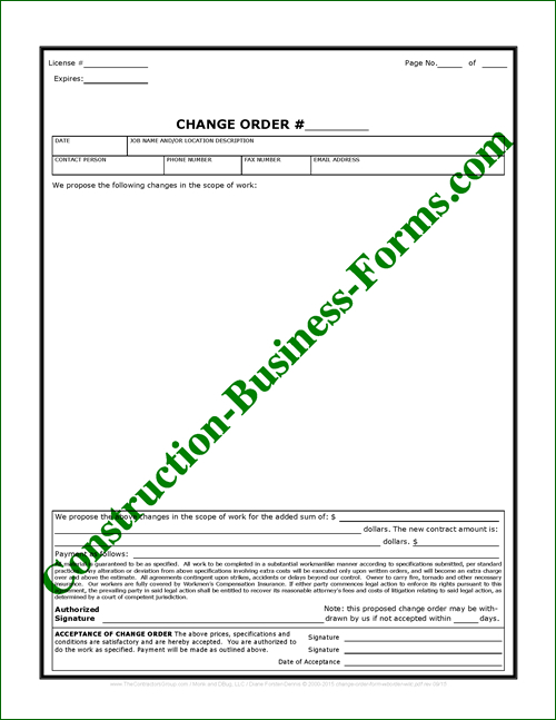 Builder's Documents: Construction Change Order Forms