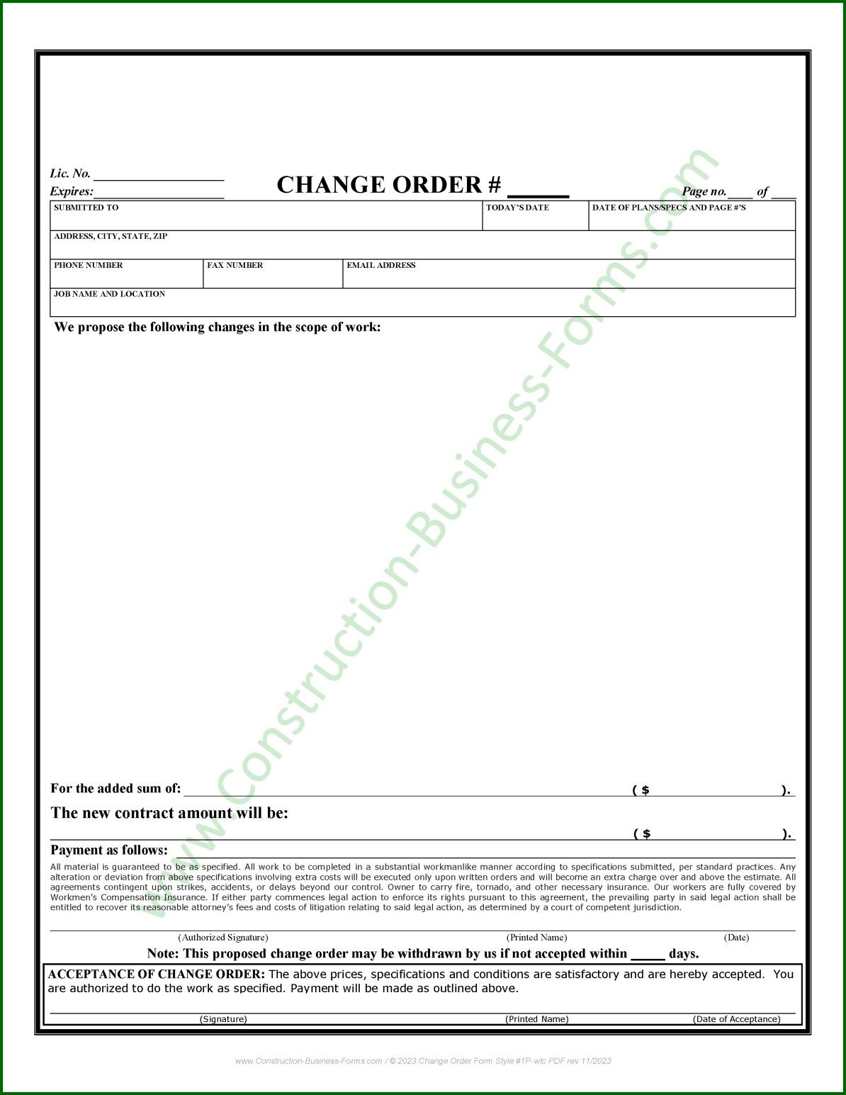 Builder's Documents: Construction Change Order Forms