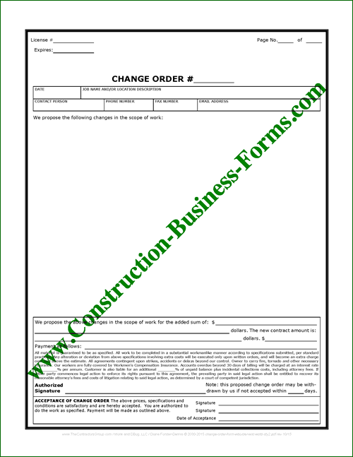 Builder's Documents: Construction Change Order Forms