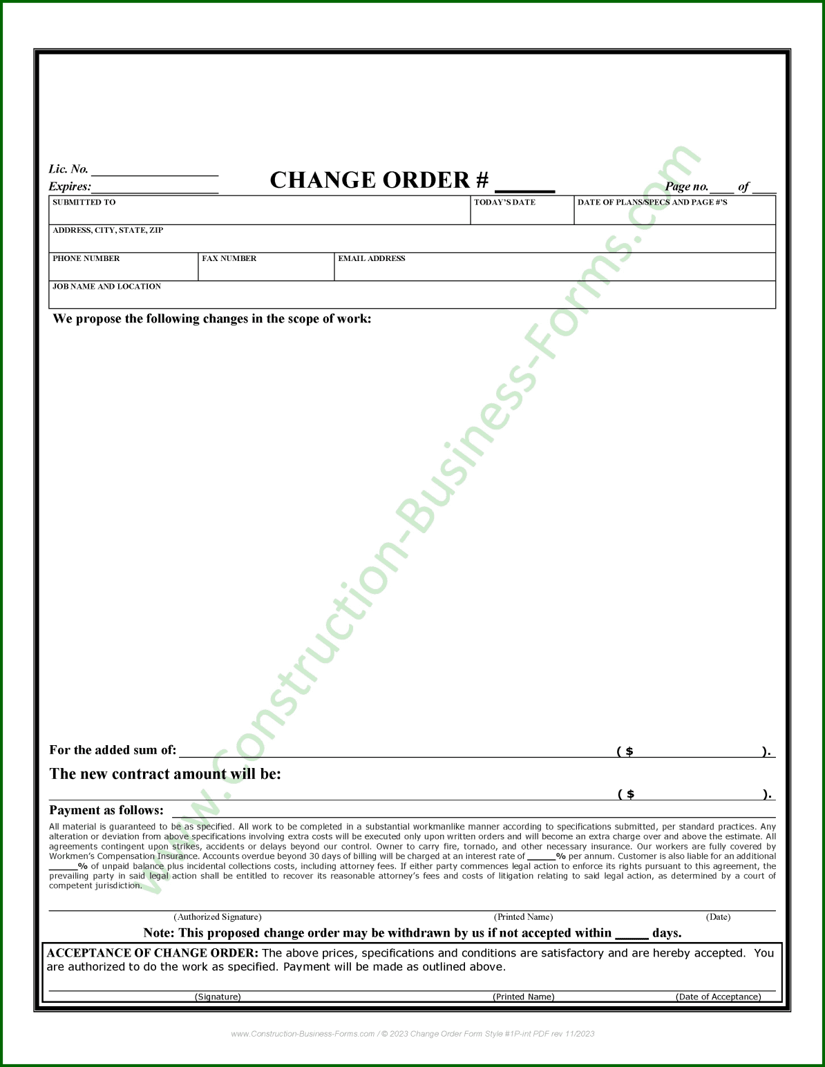 Builder's Documents: Construction Change Order Forms
