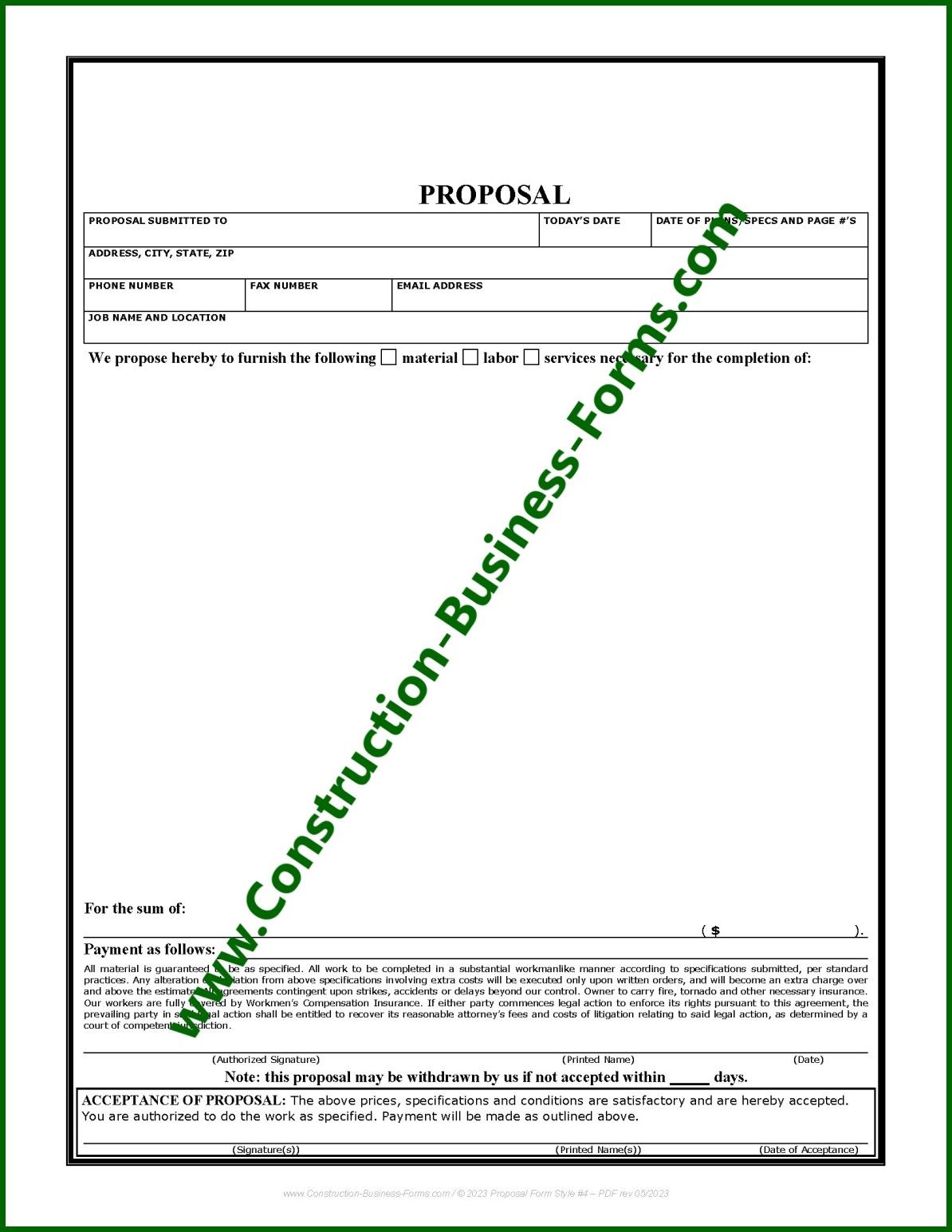 Builder's Documents: Construction Proposal Bid Estimate Forms