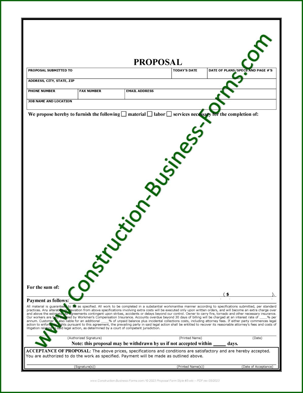 Builder's Documents: Construction Proposal Bid Estimate Forms