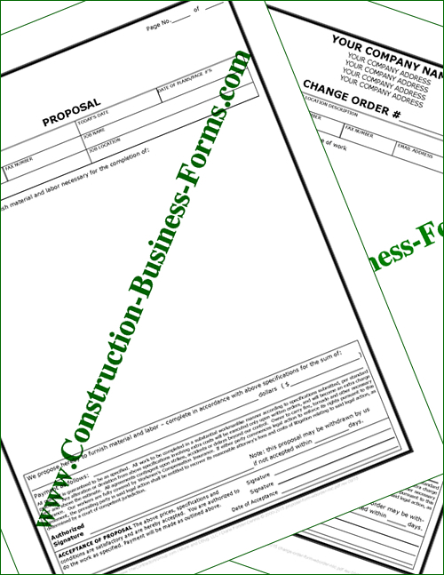 Construction Proposal and Change Order Forms Without Provision For License