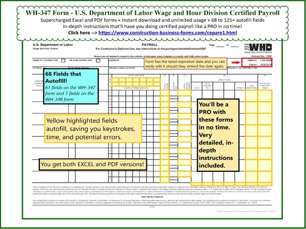 WH-347 Form and WH-348 Form with 68 autofill fields - Excel and PDF ...