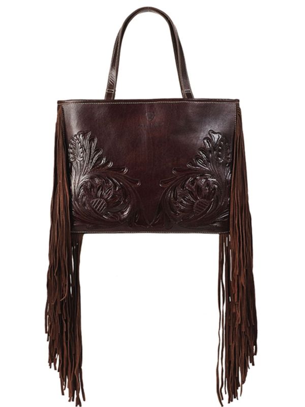 Ariat Ladies Victoria Tooled Leather Fringe Brown Tote Bag A770009302