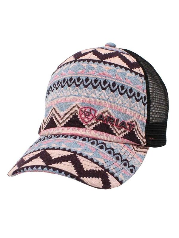 Ariat Ladies Ponyflow Aztec Print Leather Logo Pink Cap A300080030