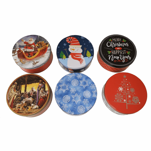 Classic 2 LB Round Christmas Tins (12 tins) - Item # 972997-12