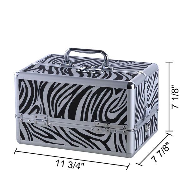 Aluminum Code Lock Cosmetic Makeup Case Pink Zebra