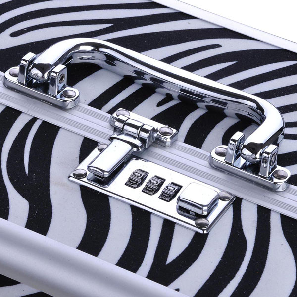 Aluminum Code Lock Cosmetic Makeup Case Pink Zebra