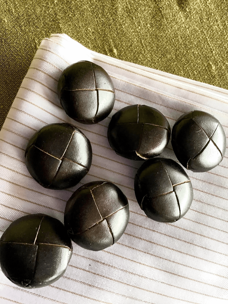 1-1/8" (28mm) 44L Dark Brown Faux Leather Button Vintage Shank Buttons #838