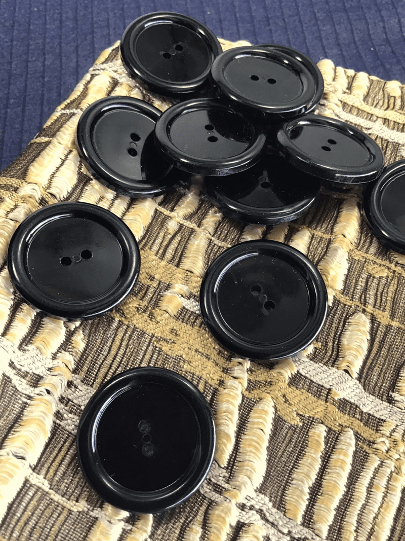 2 Hole 1-1/8" (28mm) 44L Black Vintage Italian Buttons #1002