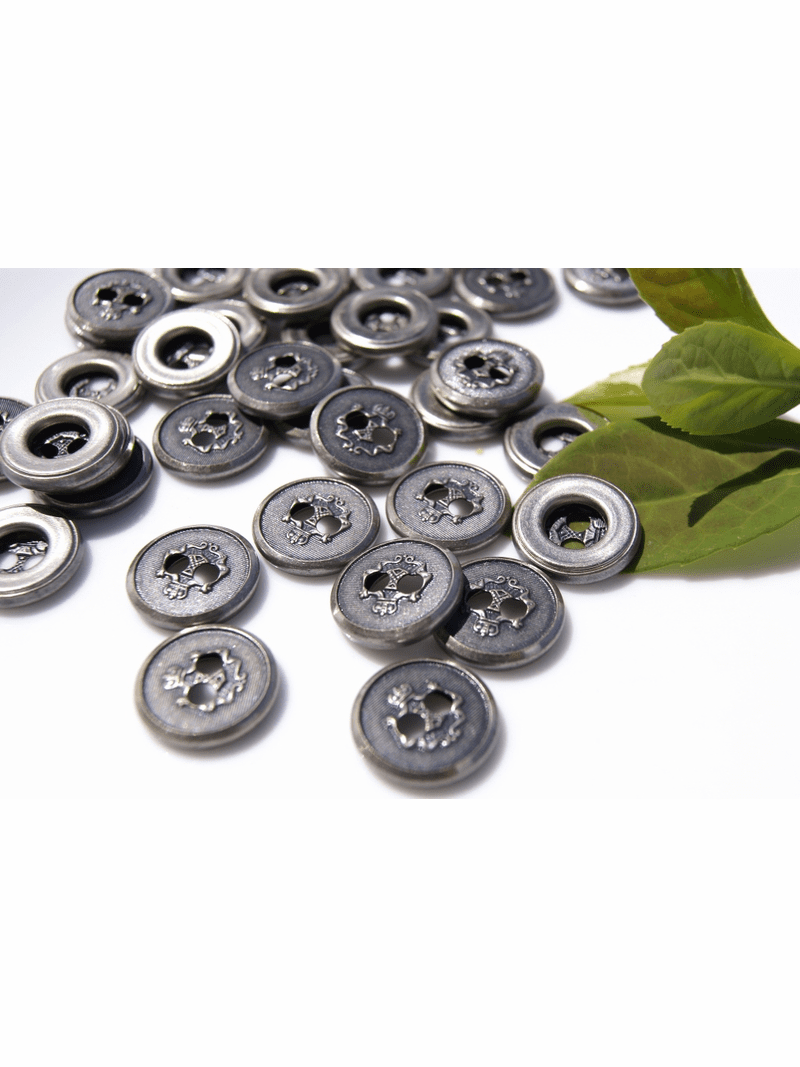 2 Hole Vintage Silver Embossed Metal Buttons 5/8" inch (12 pcs)